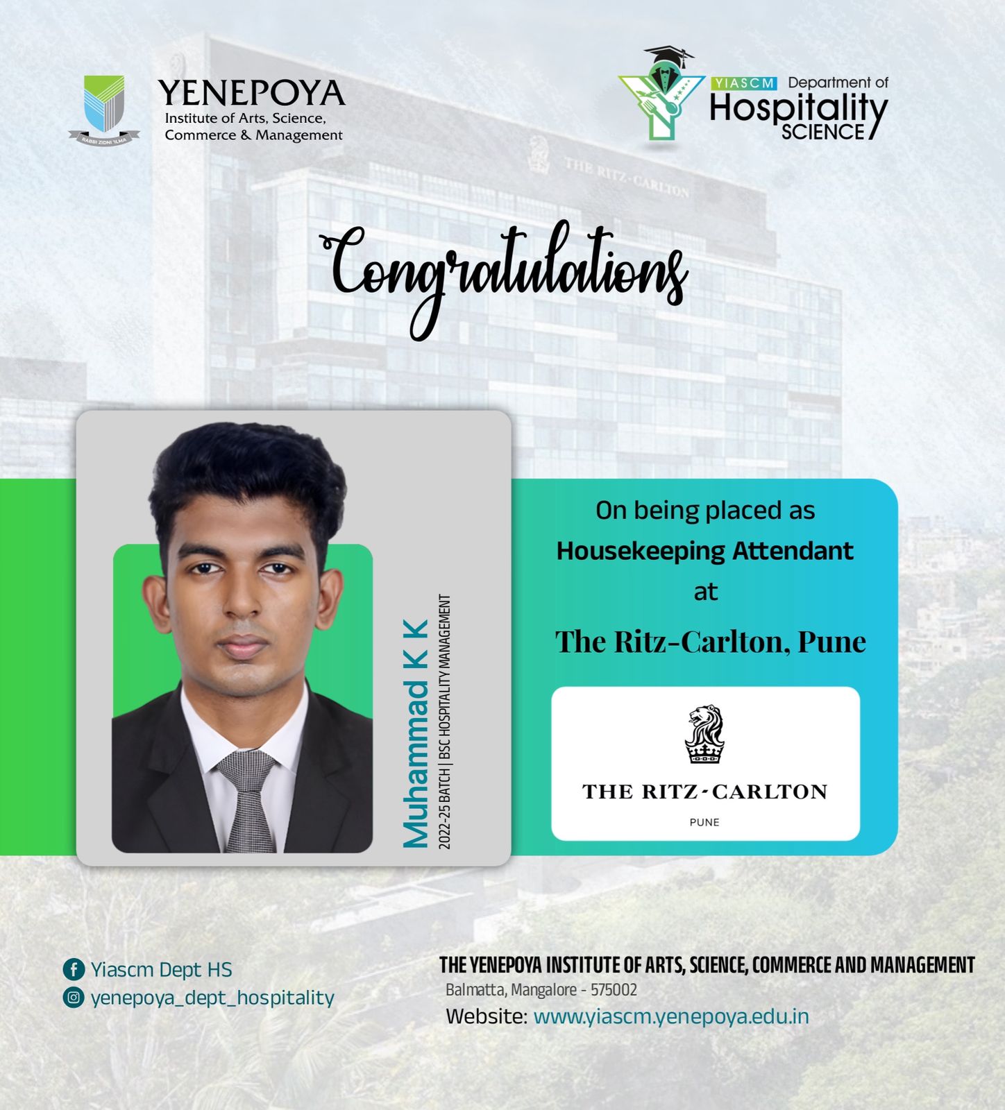 Department of Hospitality Science | Yenepoya Institute of Arts, Science ...